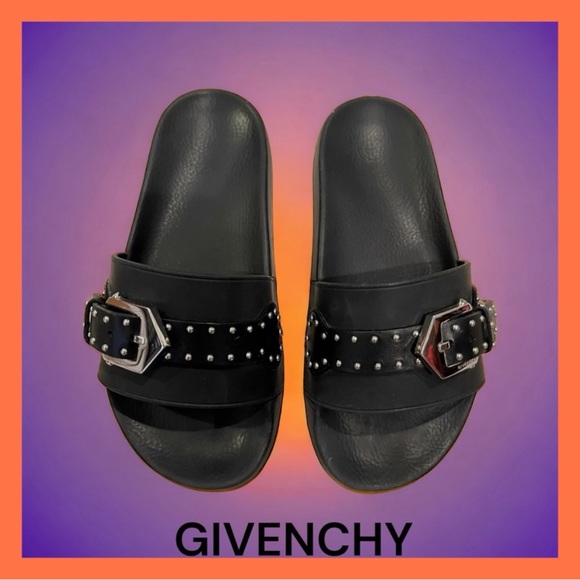 Givenchy | Shoes | Givenchy Black Flip Flop Shoes Silver Studs Rubber ...
